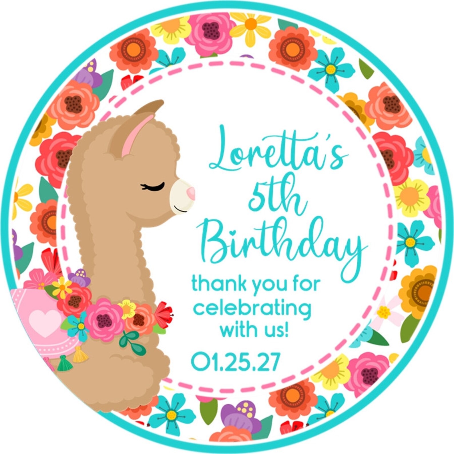 Llama Birthday Party Stickers or Favor Tags, Llama Birthday Decorations ...