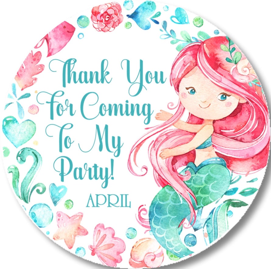 Mermaid Birthday Favor Tag, Mermaid Birthday Party Favor Sticker ...