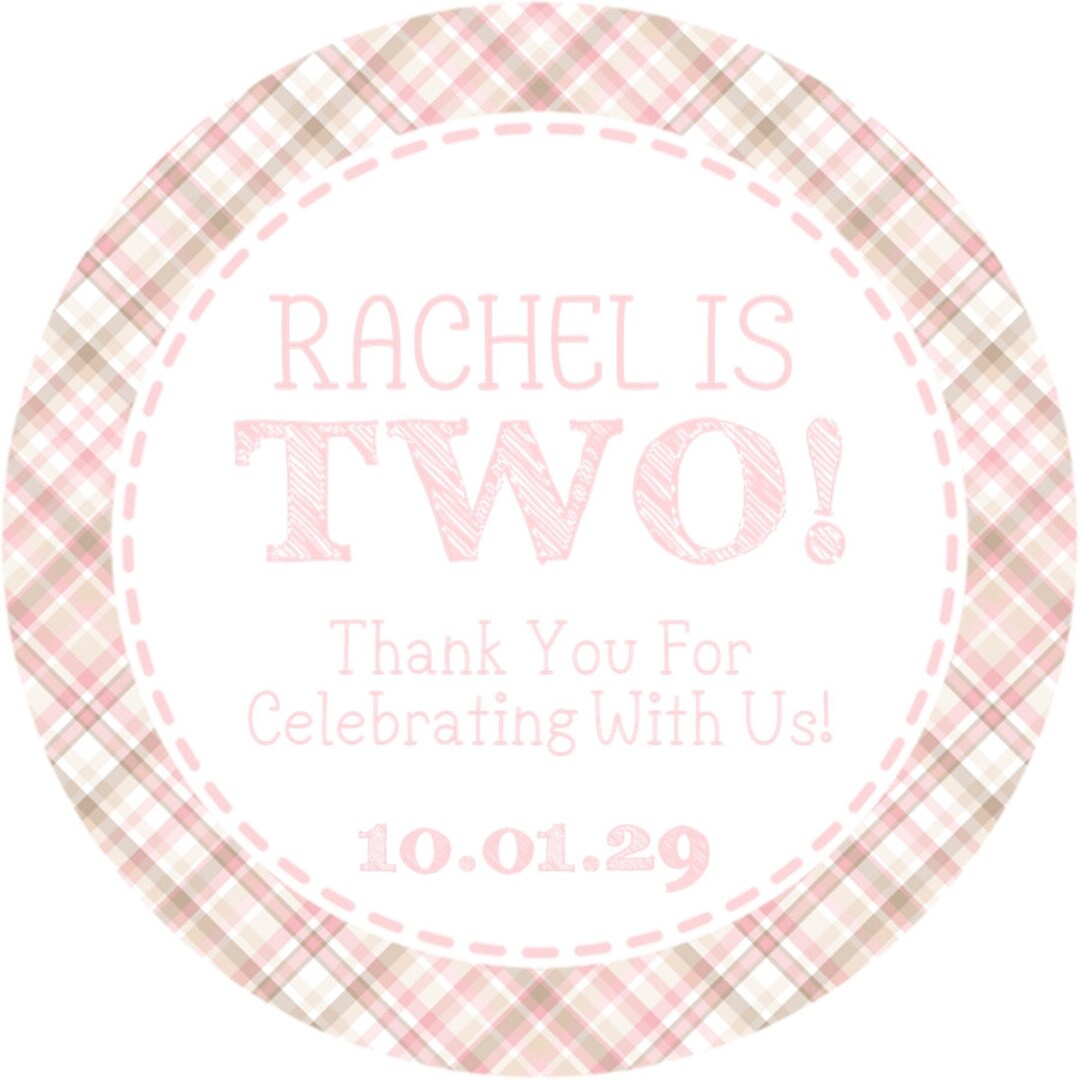 Girls Pink Plaid Birthday Party Stickers or Favor Tags, Girls Pink ...