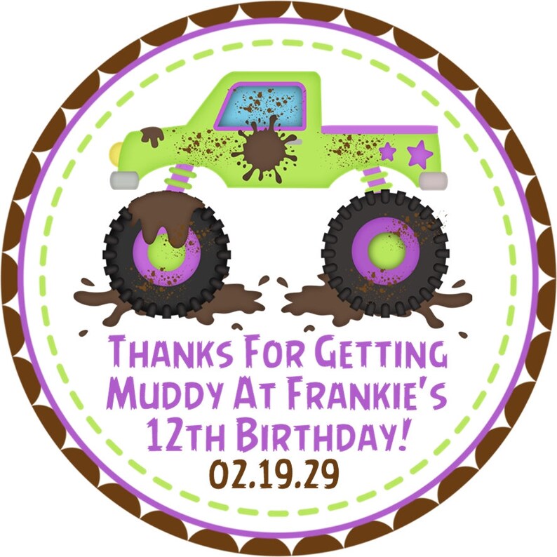 Mudding Monster Truck Birthday Party Stickers Mudding Party - Etsy