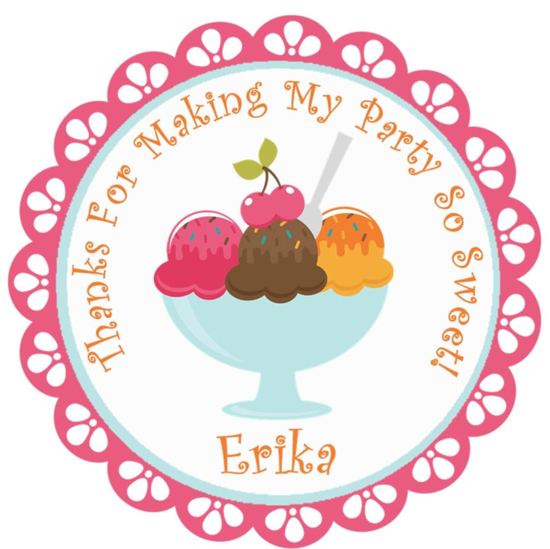 Ice Cream Birthday Party Sticker Labels, Ice Cream Party Stickers, Ice ...