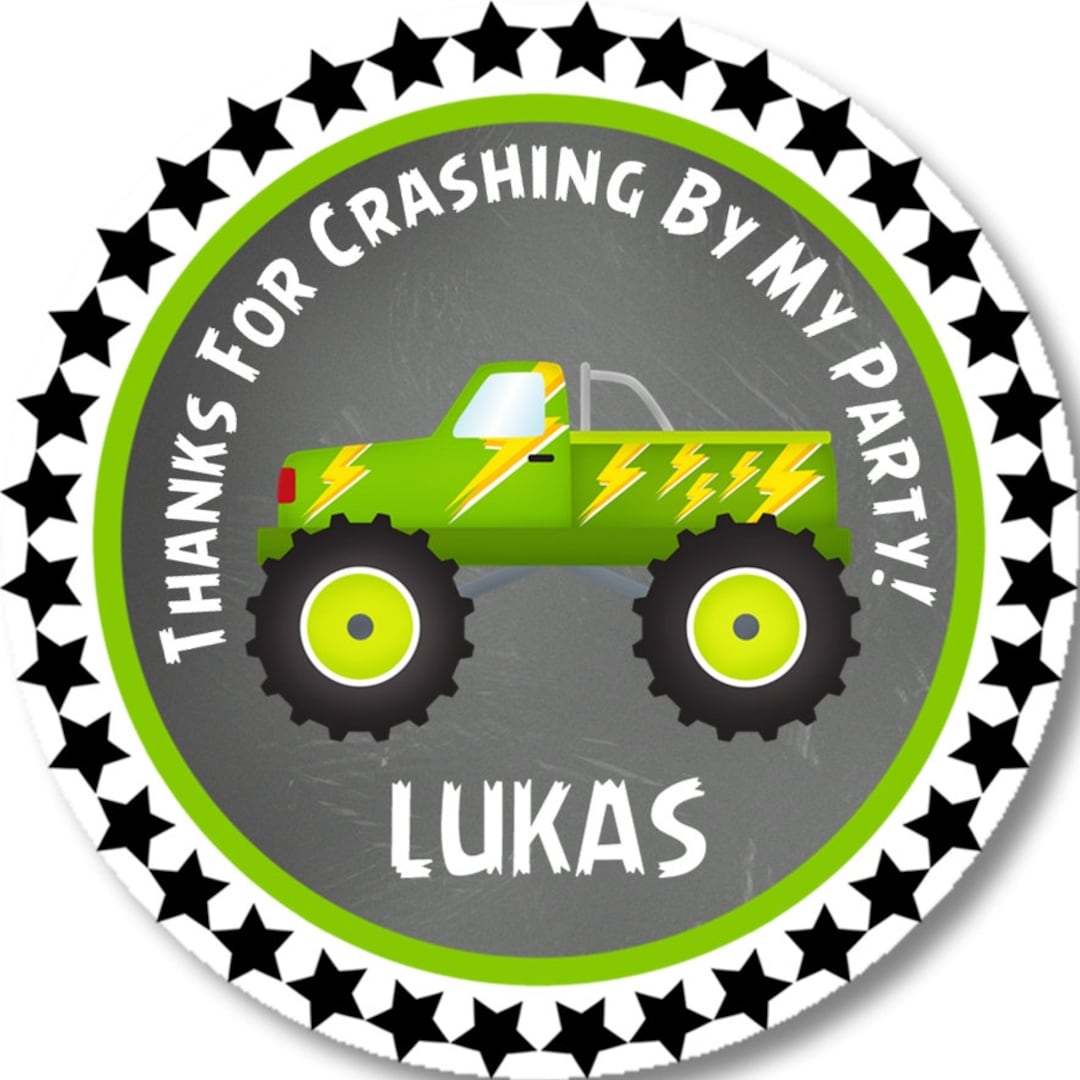 Monster Truck Birthday Party Sticker Labels, Monster Truck Party ...