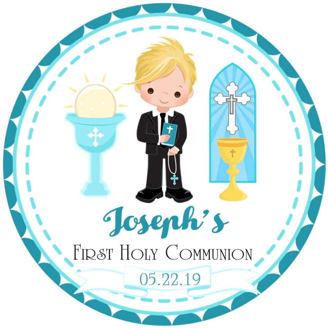 Boys First Holy Communion Favor Tags or Sticker Labels, Boys Communion ...