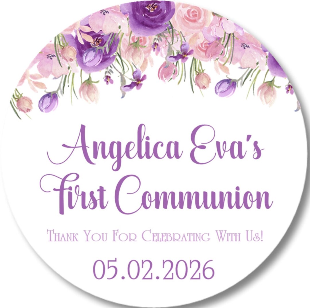Girls Pink & Purple First Communion Favor Tag, First Holy Communion ...