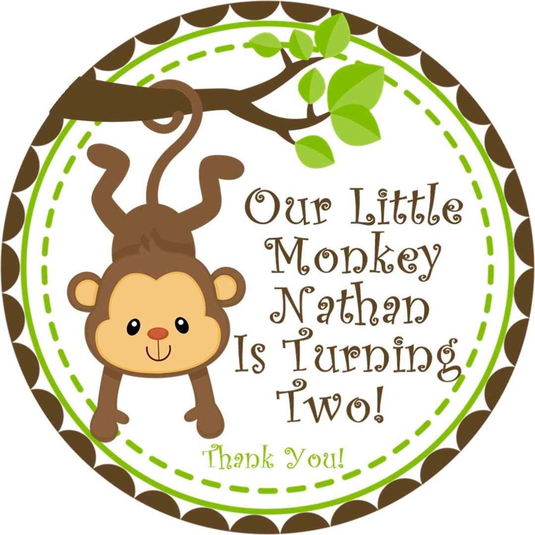 Boys Jungle Monkey Birthday Party Stickers, Monkey Birthday Favor Tags ...
