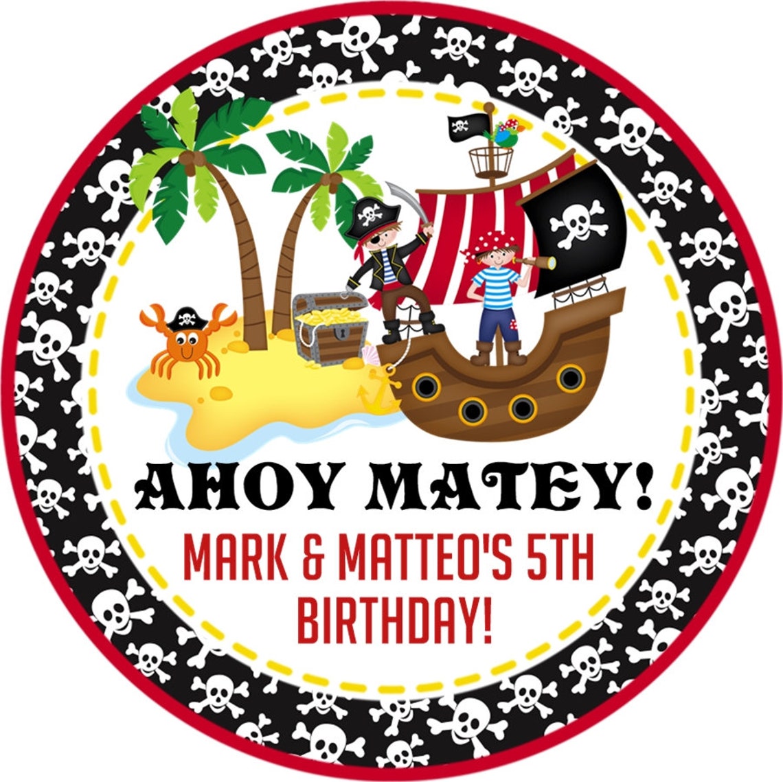Pirate Birthday Party Stickers or Favor Tags, Pirate Birthday Party ...