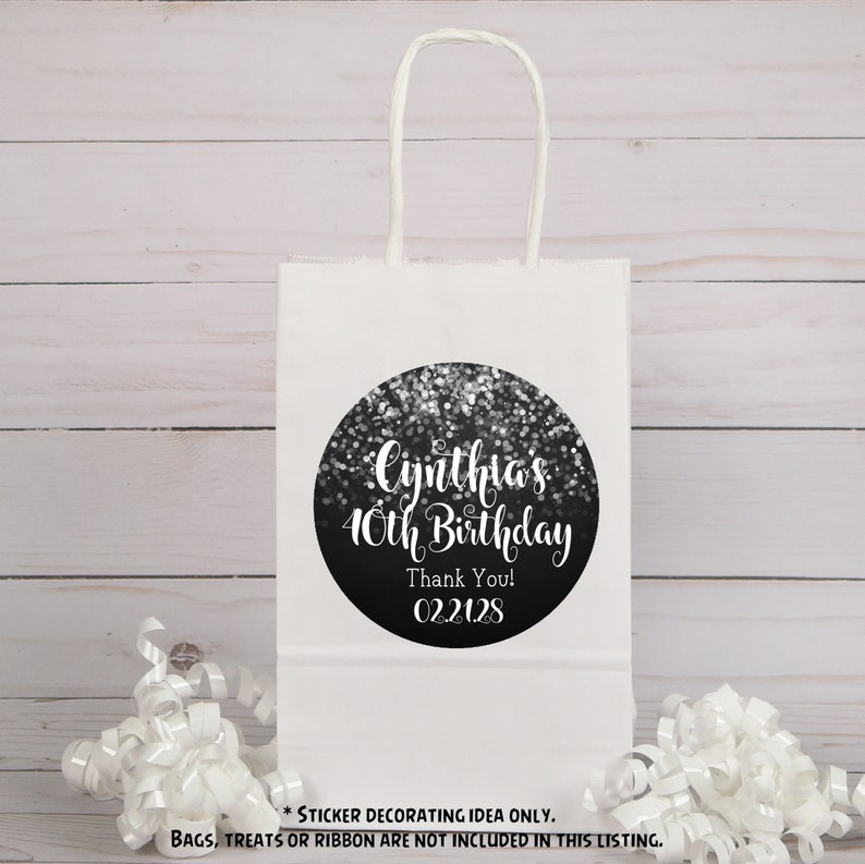 Black & White Birthday Party Stickers or Favor Tags, Black, White Party ...