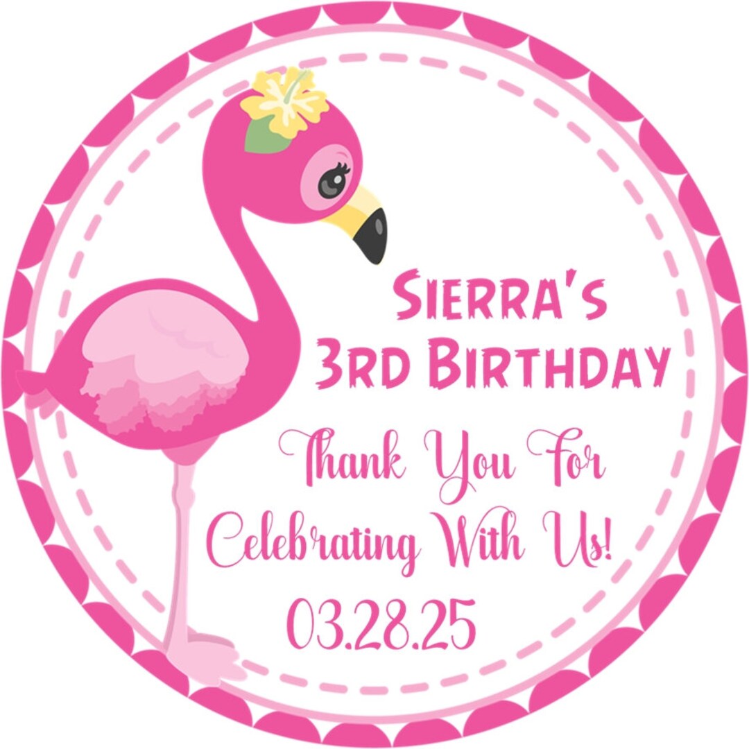 Flamingo Birthday Party Stickers or Favor Tags, Flamingo Birthday Party ...