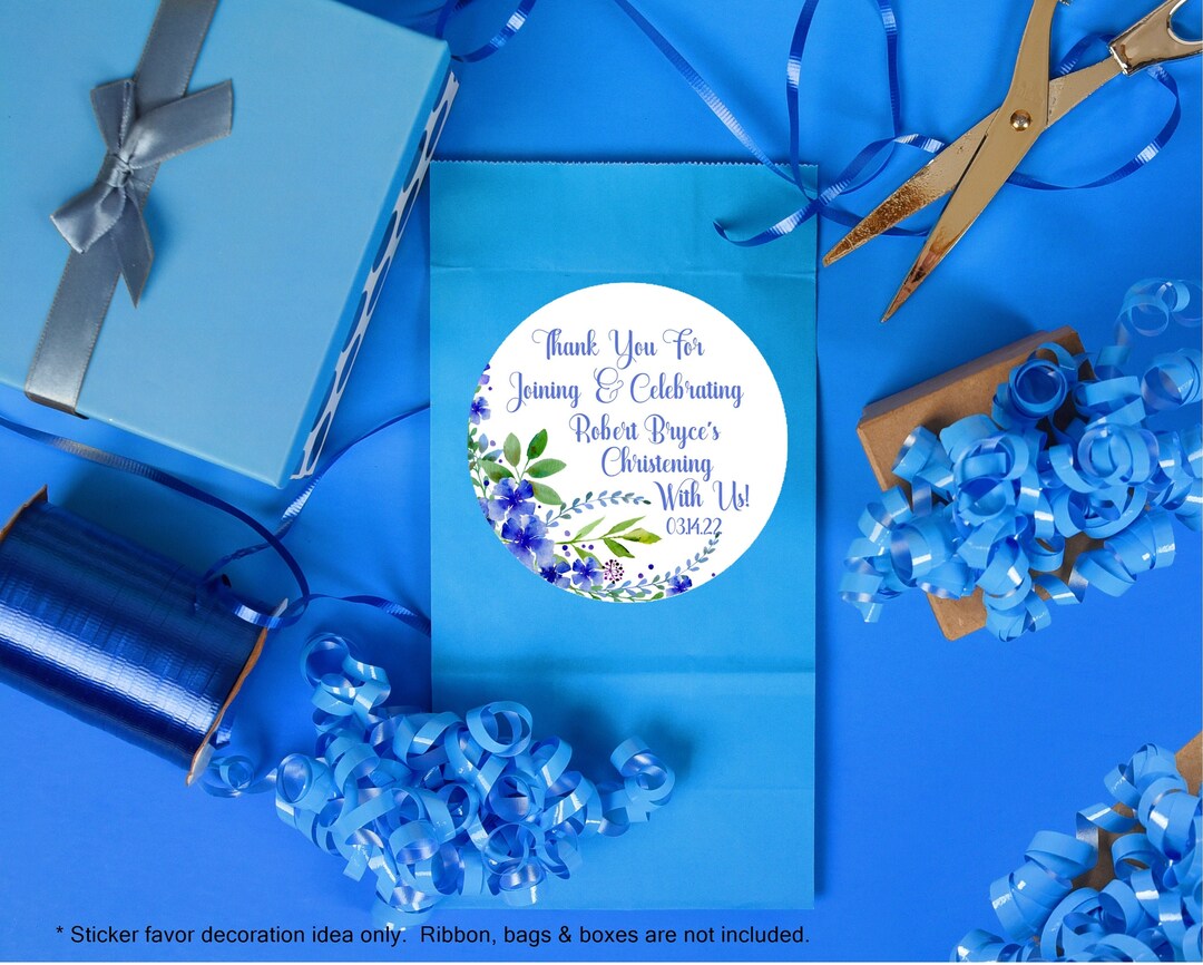 Blue Baby Dedication Sticker Labels, Gender Neutral Blue Baptism Favor ...