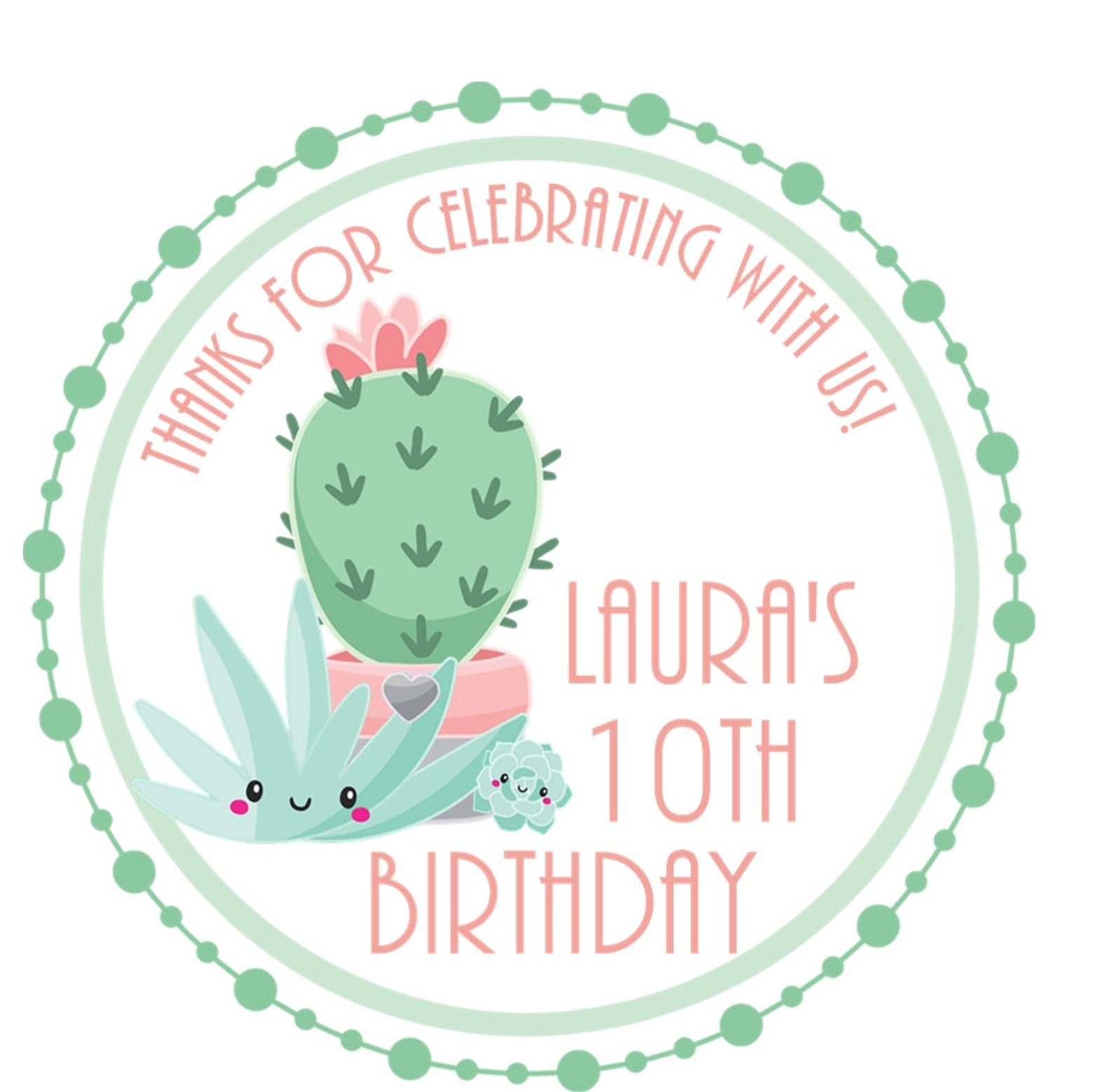 Cactus Succulent Birthday Party Sticker Labels, Cactus Succulent ...