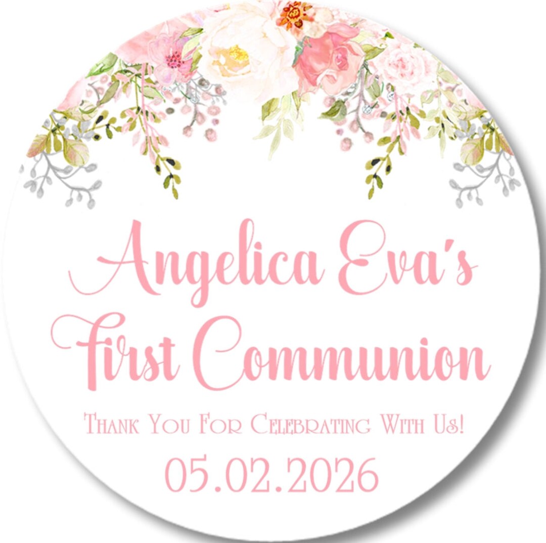 Girls Pink Floral Holy Communion Favor Tag, First Holy Communion ...