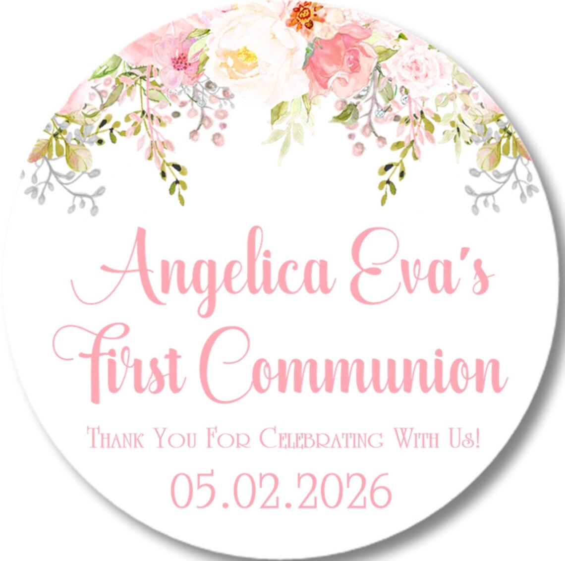 Girls Pink Floral Holy Communion Favor Tag First Holy | Etsy
