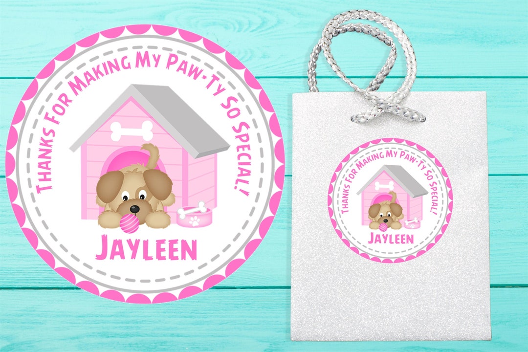 Pink Puppy Dog Birthday Party Sticker Labels, Puppy Dog Party Stickers ...
