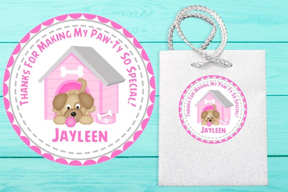 Pink Puppy Dog Birthday Party Sticker Labels Puppy Dog Party | Etsy