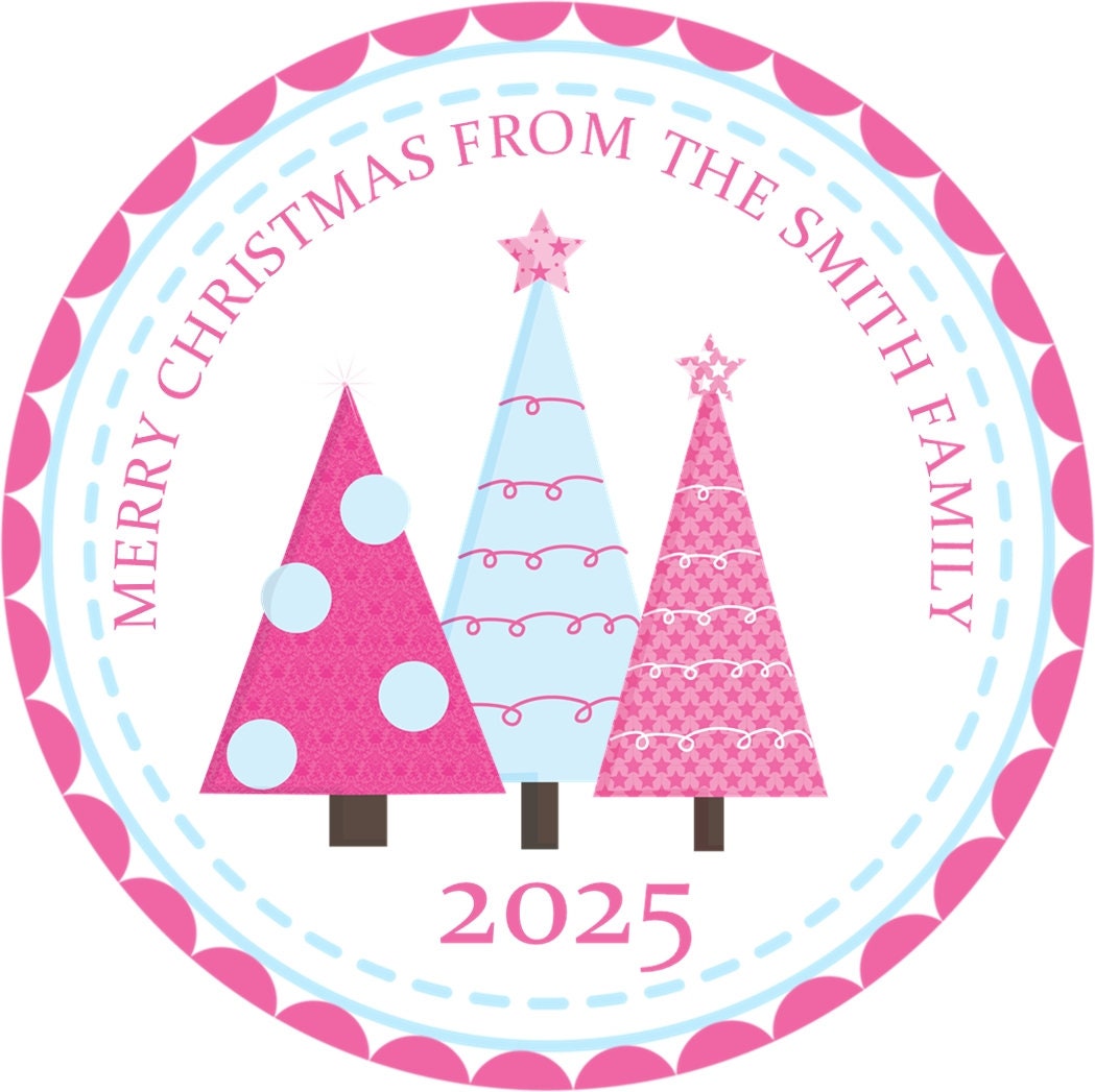Pastel Pink and Blue Christmas Tree Sticker Labels - Etsy