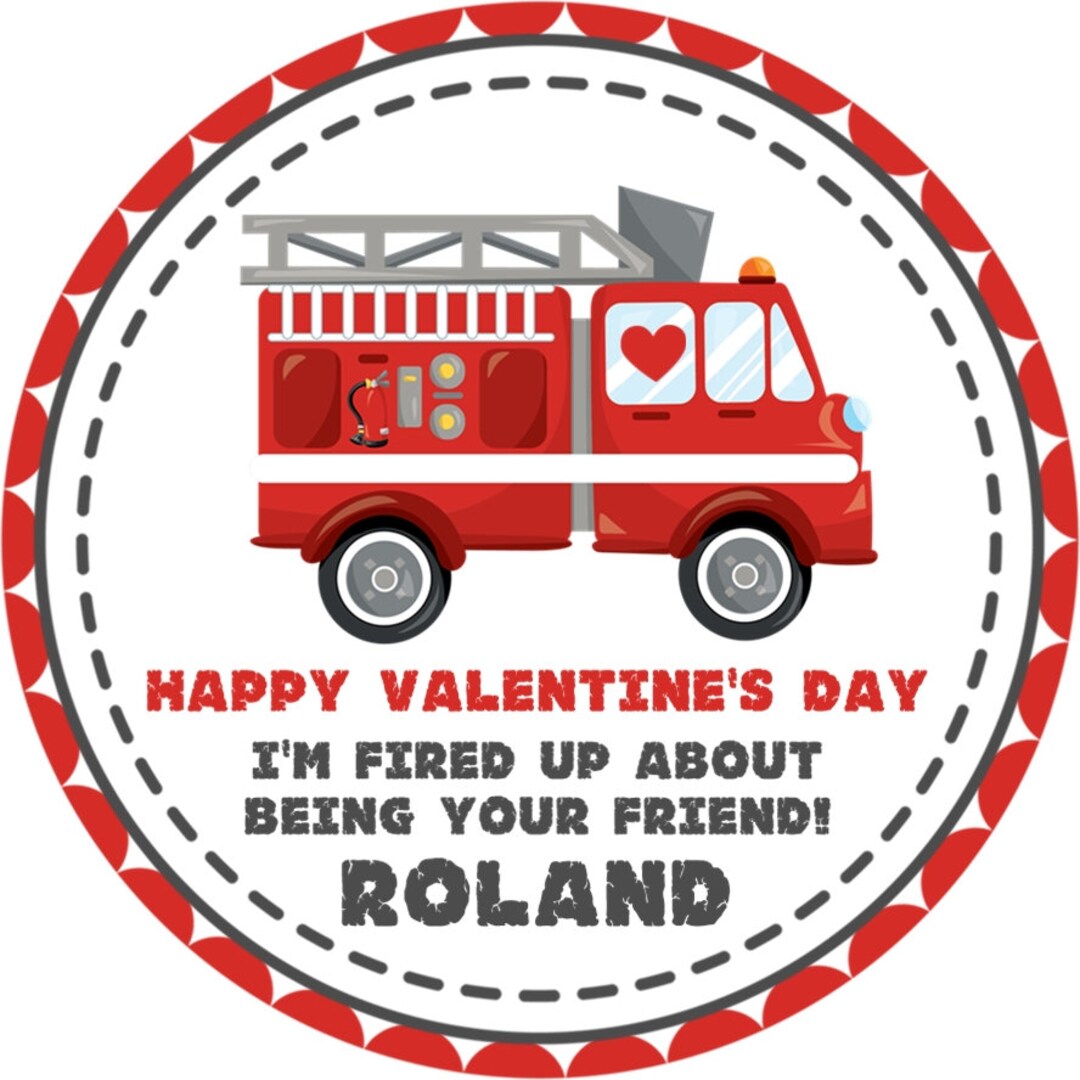Fire Truck Valentine's Day Stickers or Favor Tags - Etsy