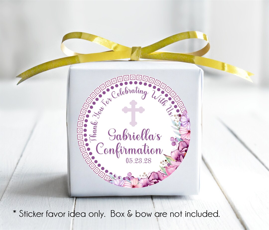 Purple Confirmation Sticker Labels, Purple Christening Favor Stickers ...