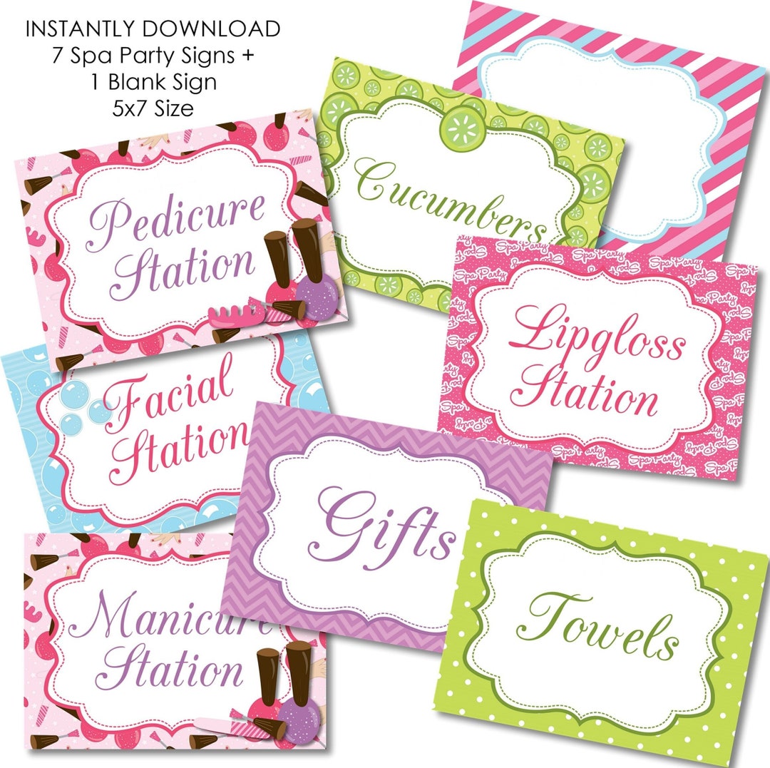 INSTANT DOWNLOAD - 7 Spa Birthday Party Signs - Etsy