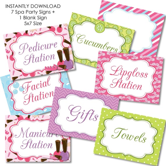 INSTANT DOWNLOAD 7 Spa Birthday Party Signs | Etsy
