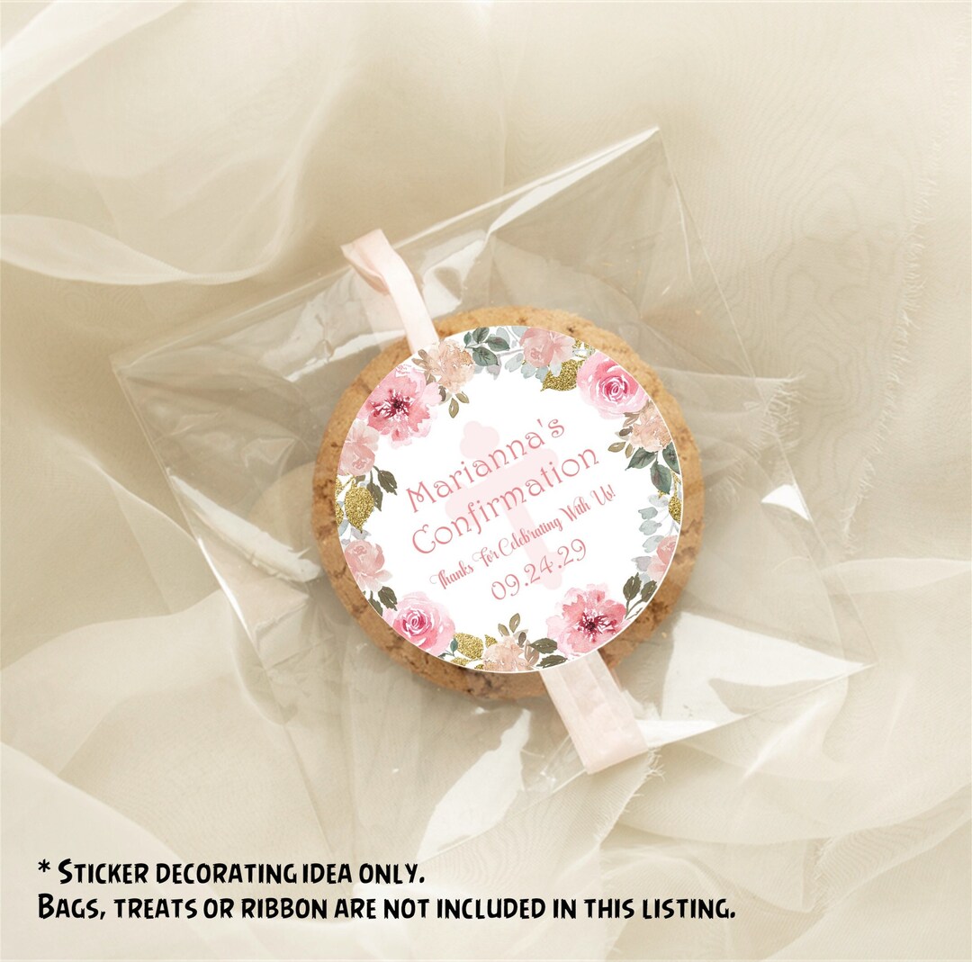Pink and Peach Floral Confirmation Stickers for Girls, Confirmation ...
