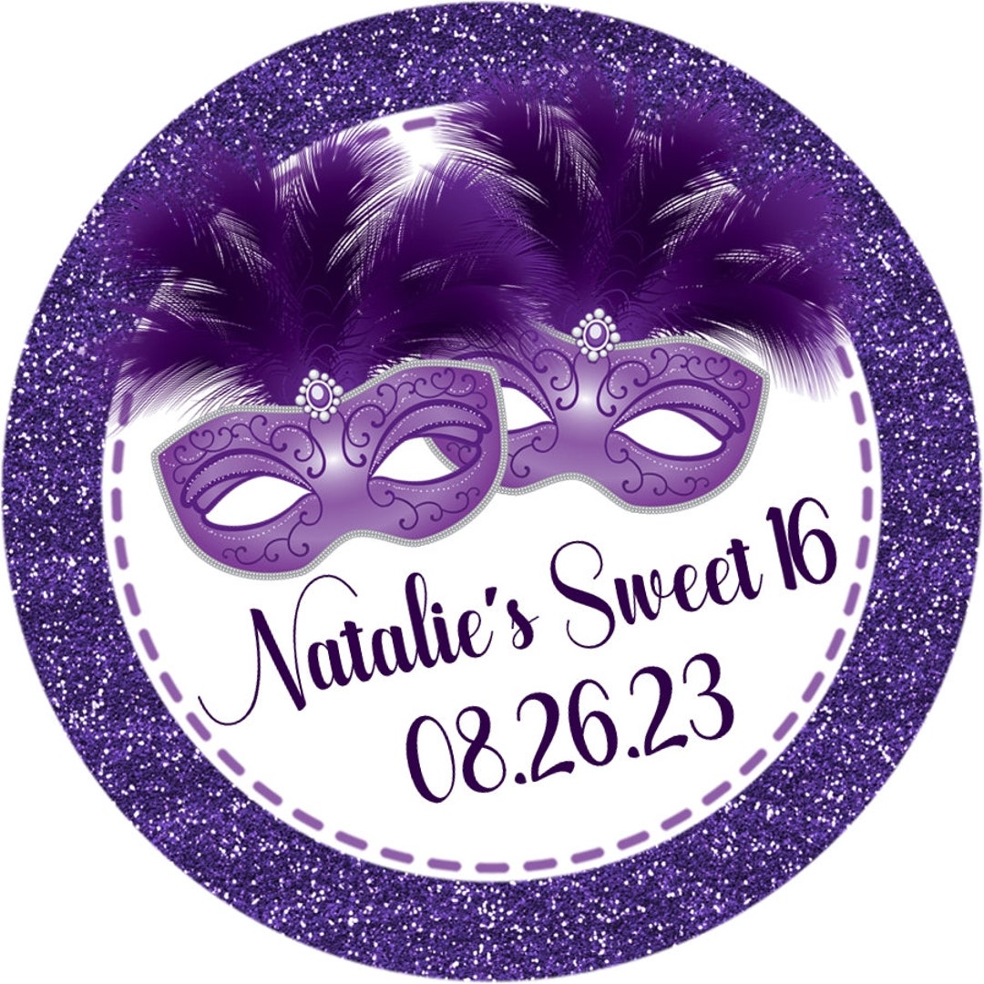 Purple Masquerade Birthday Party Stickers for Favors, Purple Masquerade ...