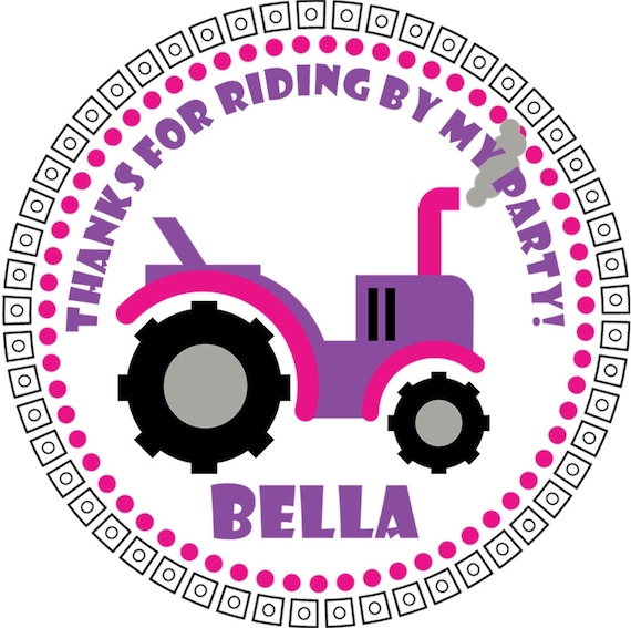 Pink & Purple Farm Tractor Birthday Party Sticker Labels Farm | Etsy