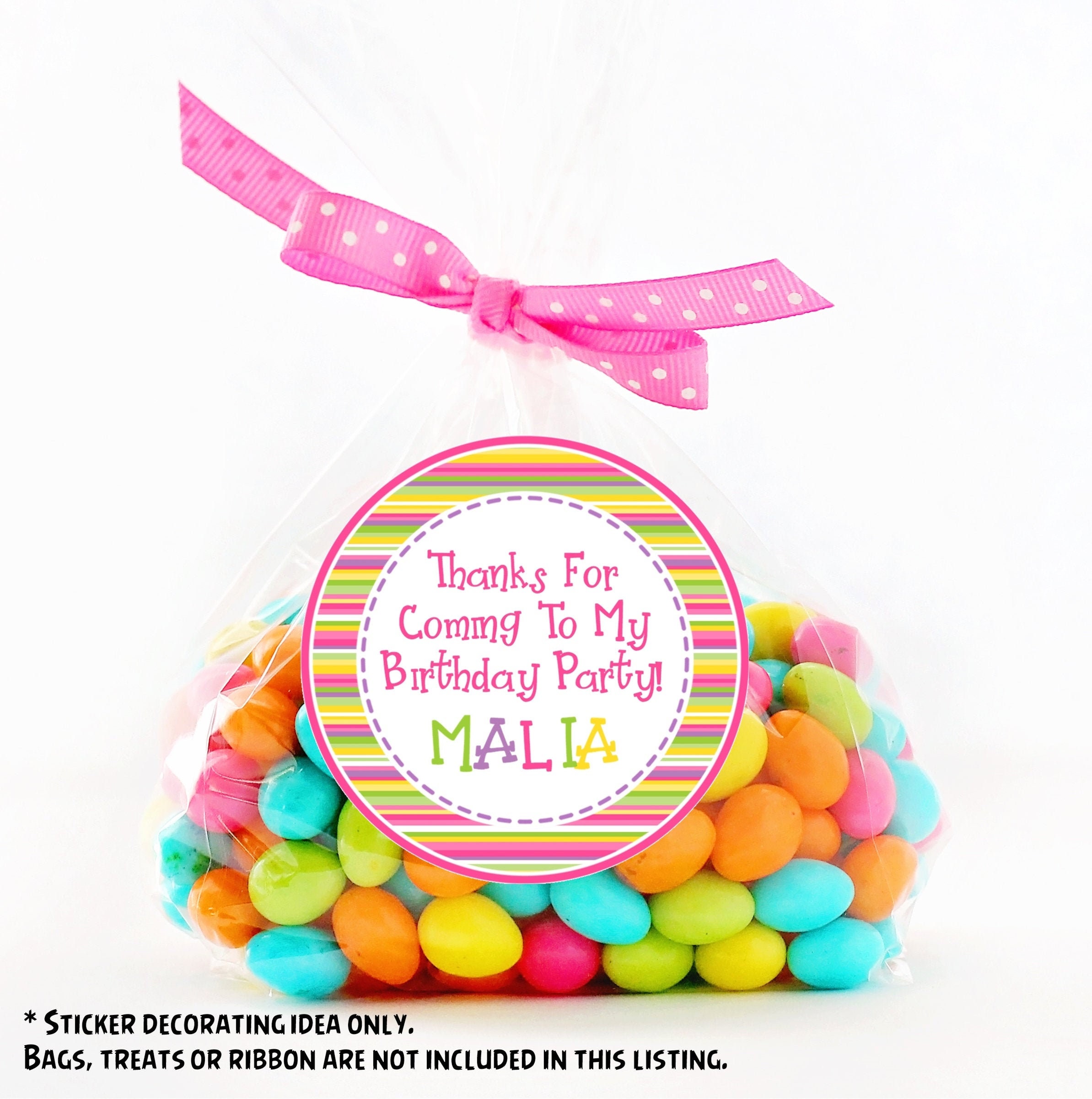 Girls Bright Rainbow Striped Birthday Party Stickers or Favor Tags ...