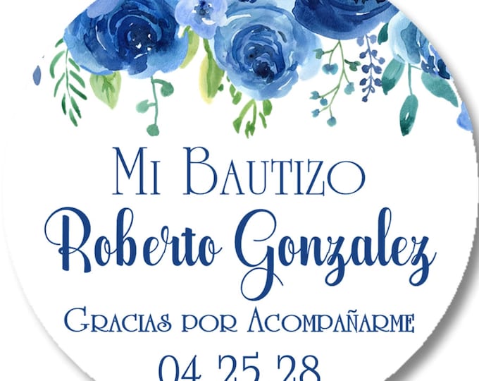 Blue Floral Holy Communion Favor Tag, First Holy Communion Sticker ...