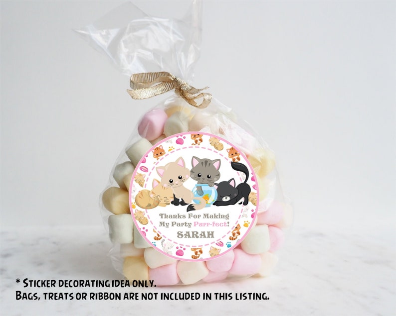 Cat Favor Sticker Cat Birthday Party Sticker Label Cat Party - Etsy