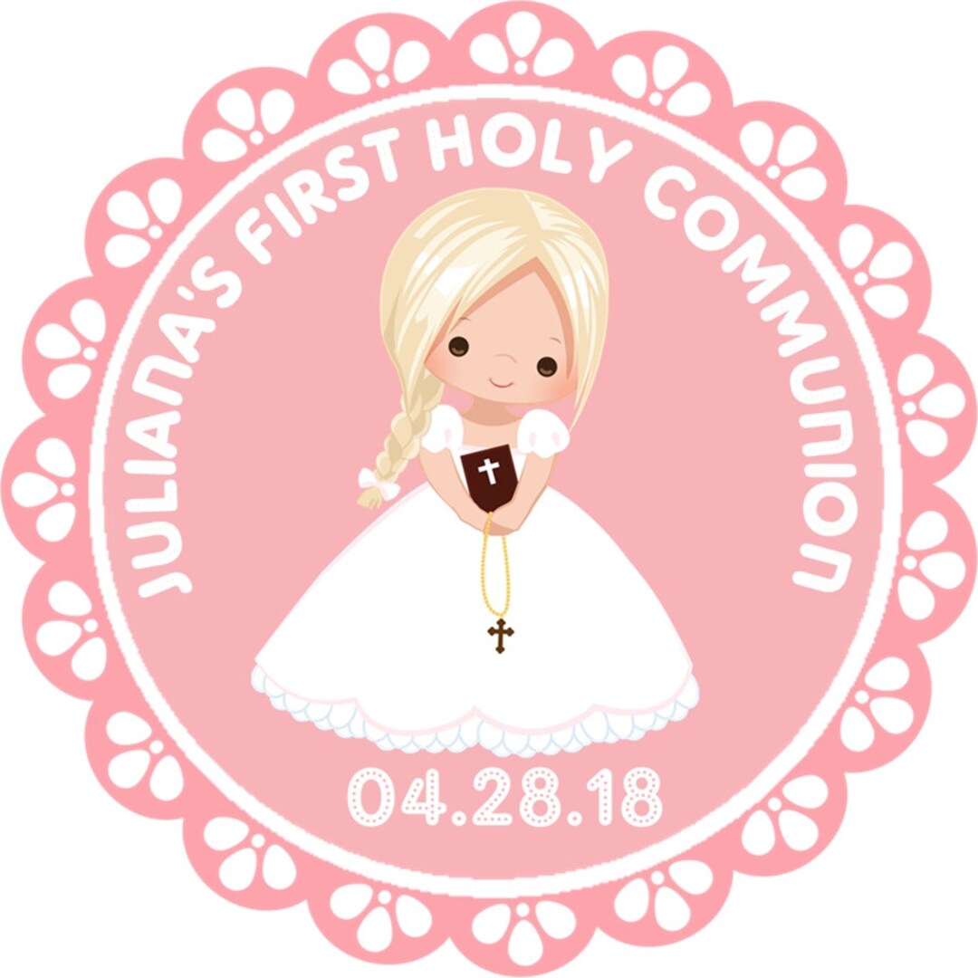 Pink Girl First Holy Communion Sticker Labels, Pink Communion Stickers ...