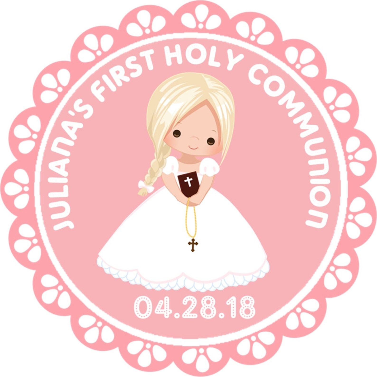 Pink Girl First Holy Communion Sticker Labels, Pink Communion Stickers ...