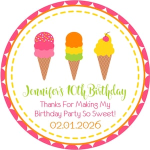 Ice Cream Birthday Party Stickers or Favor Tags, Summer Ice Cream ...