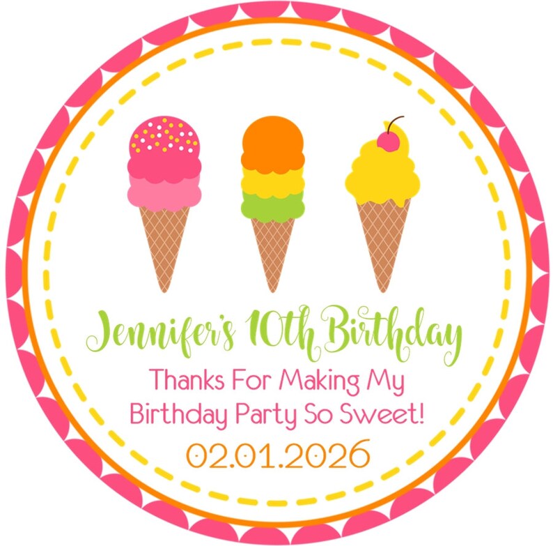 Ice Cream Birthday Party Stickers or Favor Tags Summer Ice - Etsy
