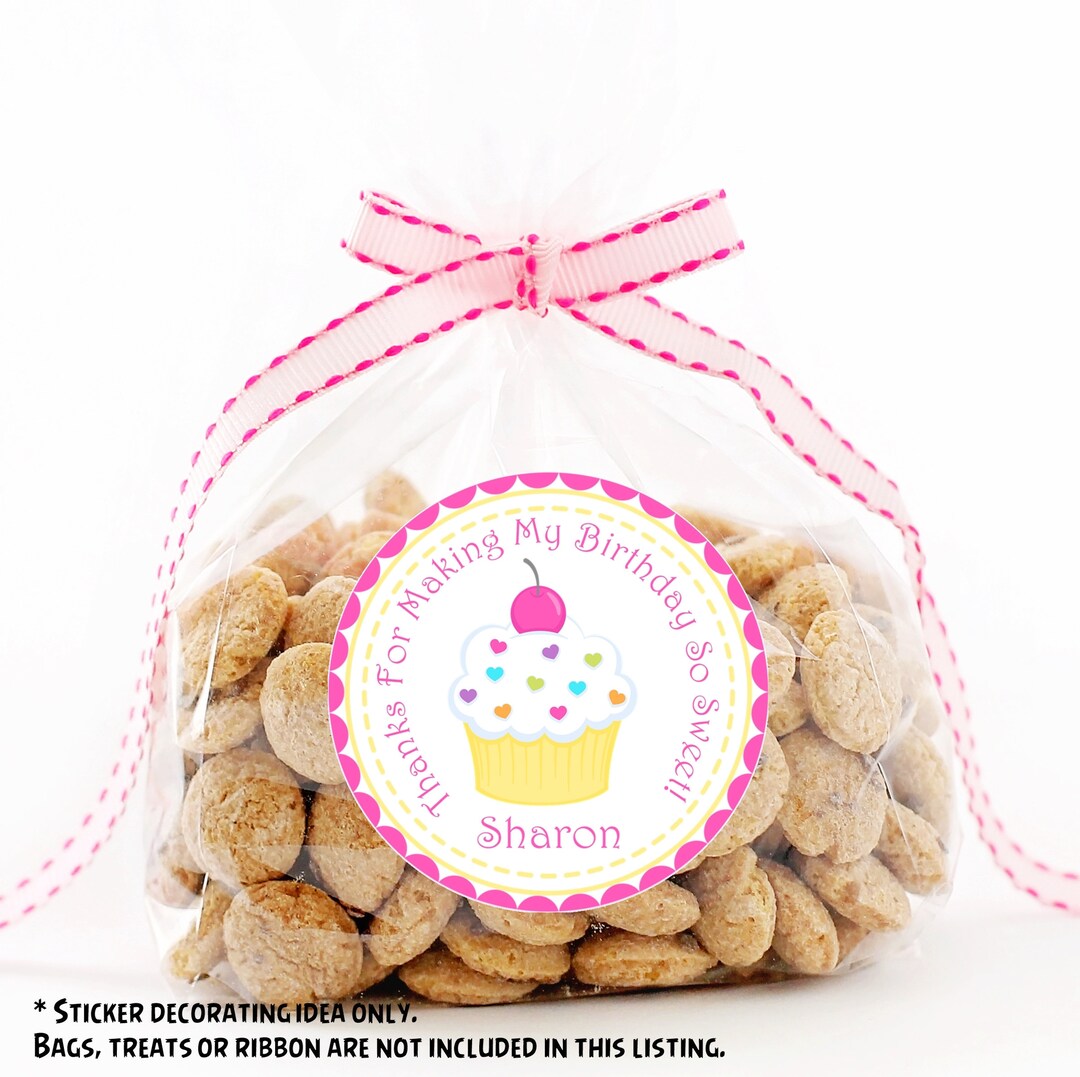 Cupcake Birthday Favor Sticker, Cupcake Birthday Favor Label, Cupcake ...