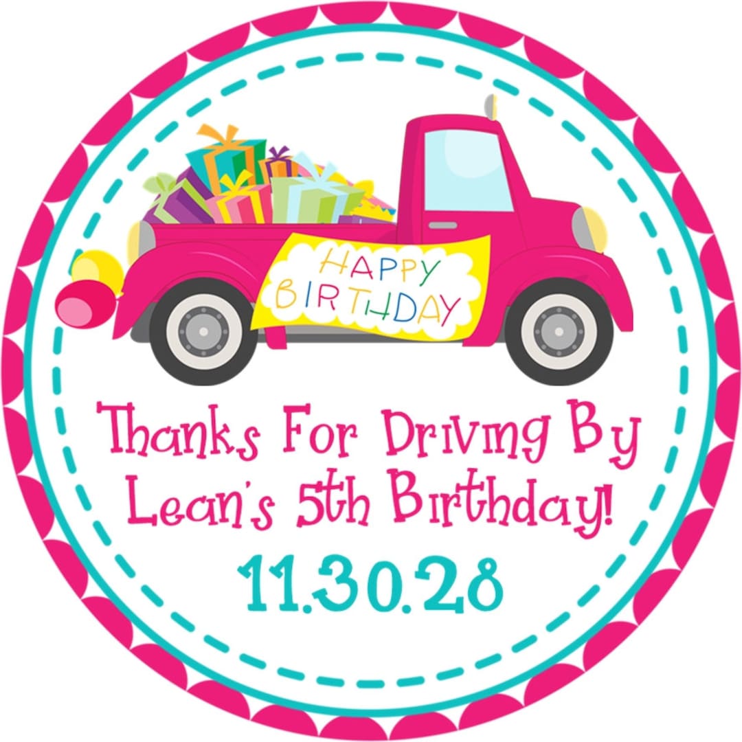 Pink Drive by Birthday Party Stickers, Drive Thru Birthday Party Favor ...