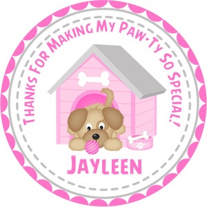 Pink Puppy Dog Birthday Party Sticker Labels, Puppy Dog Party Stickers ...