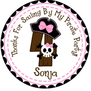 Girls Pirate Birthday Party Sticker Labels, Personalized Stickers for ...