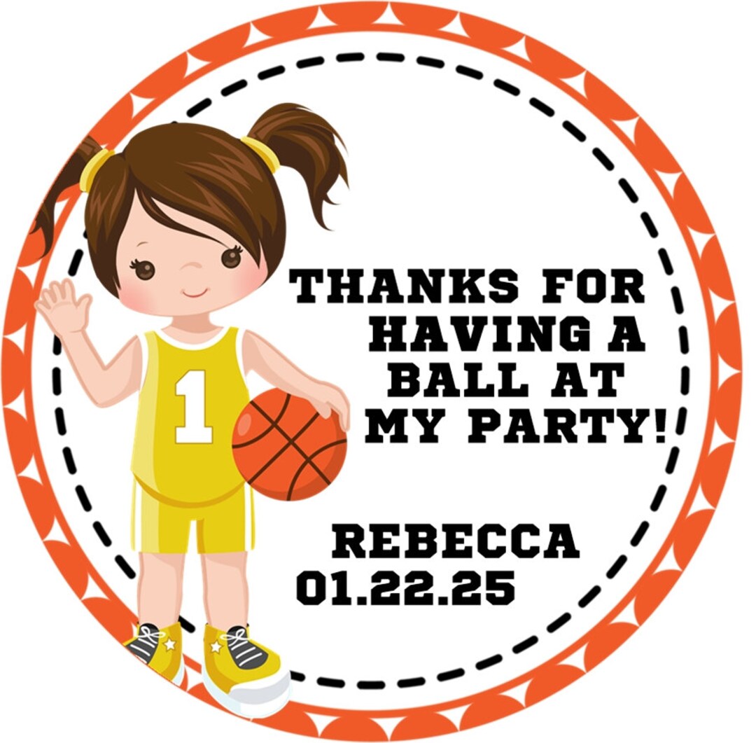 Girls Basketball Birthday Party Stickers, Basketball Birthday Favor ...