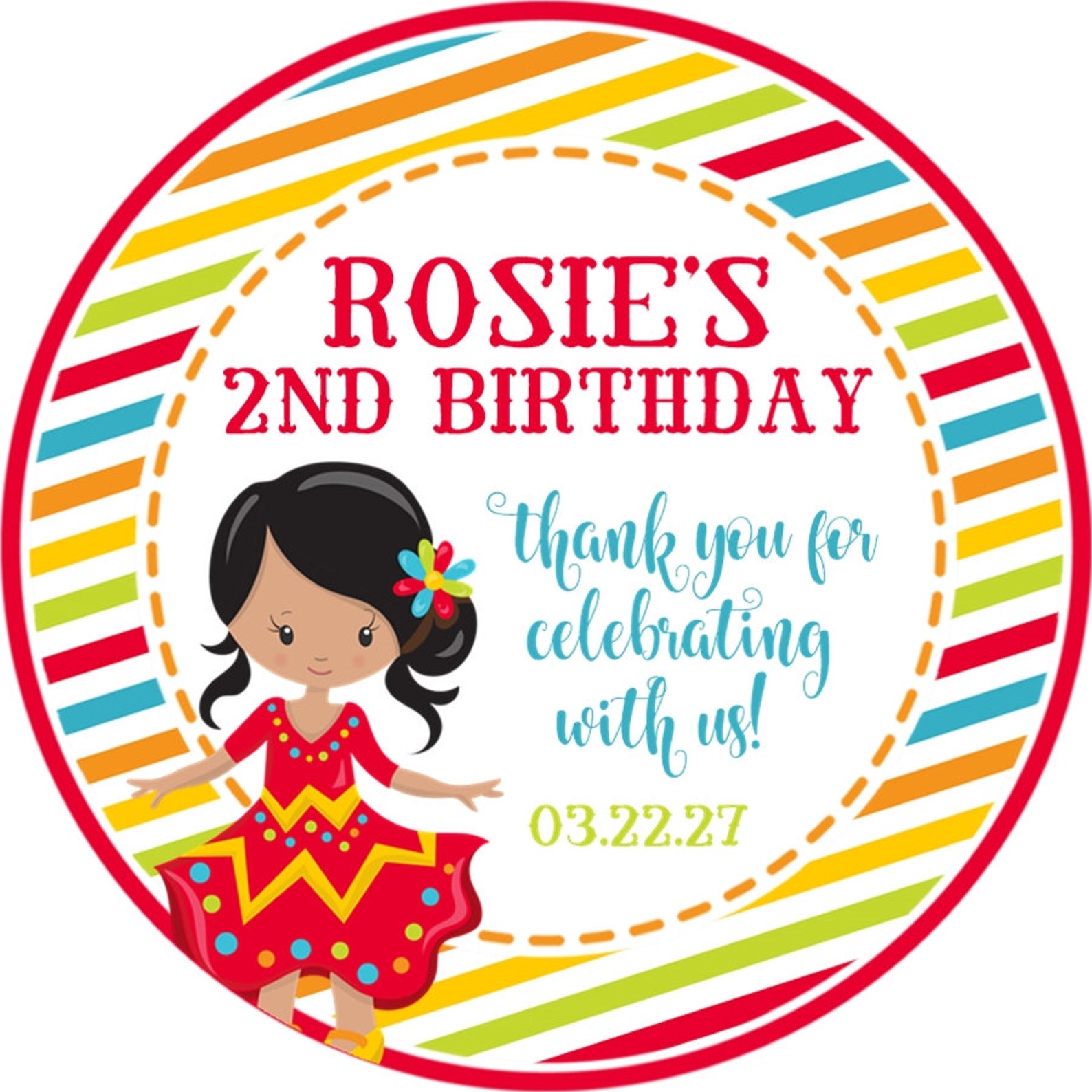 Girls Fiesta Birthday Party Stickers or Favor Tags, Fiesta Birthday ...