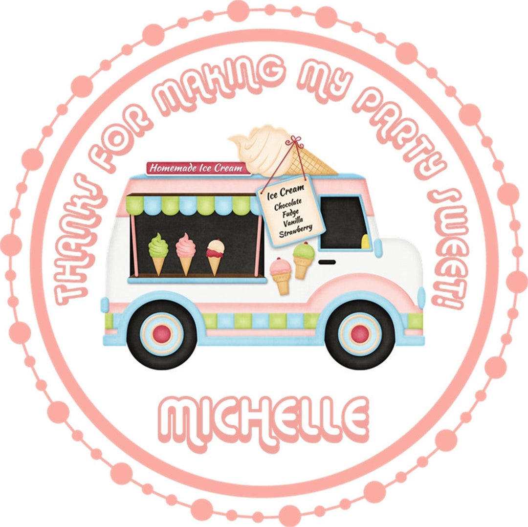 Ice Cream Truck Birthday Party Sticker Labels, Ice Cream Party Stickers ...
