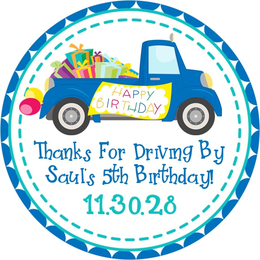 Blue Drive by Birthday Party Stickers, Drive Thru Birthday Party Favor ...