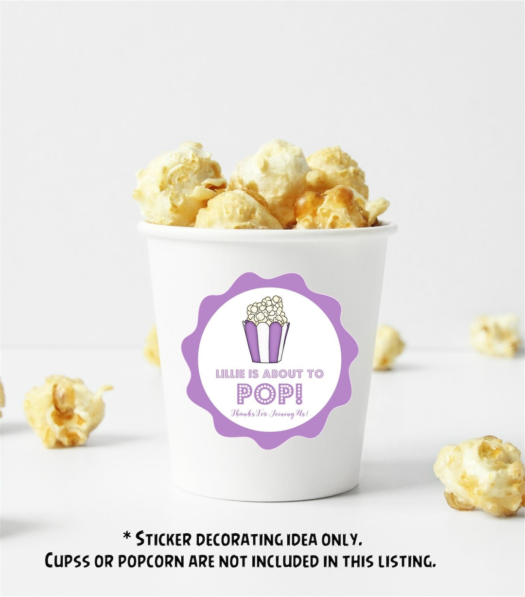Girls Lavender Popcorn Baby Shower Sticker Favors, Lavender She's About ...