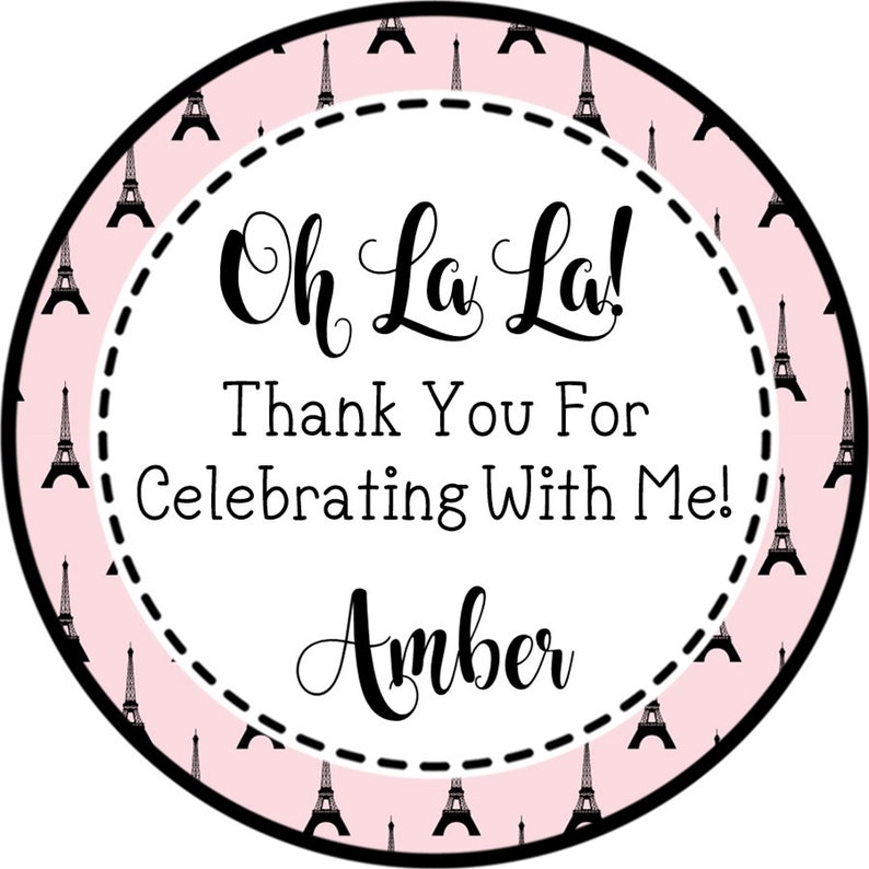 Pink and Black Paris Birthday Party Stickers or Favor Tags - Etsy