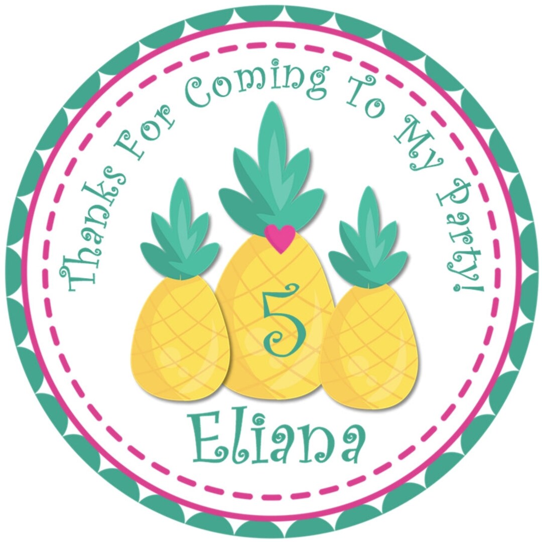 Tropical Pineapple Birthday Party Favor Stickers, Pineapple Birthday ...