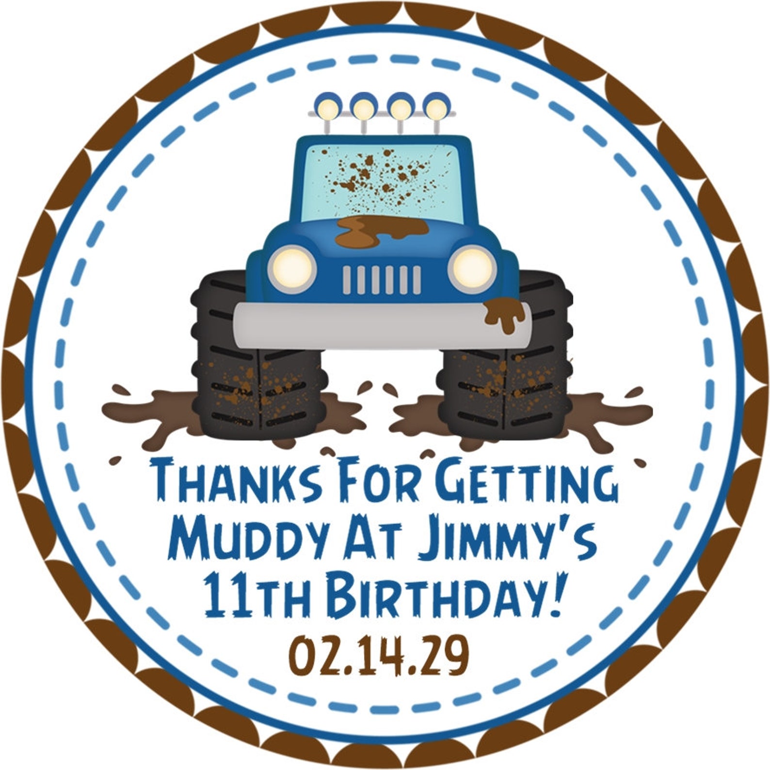 Blue Mudding Monster Truck Birthday Party Stickers Mudding - Etsy