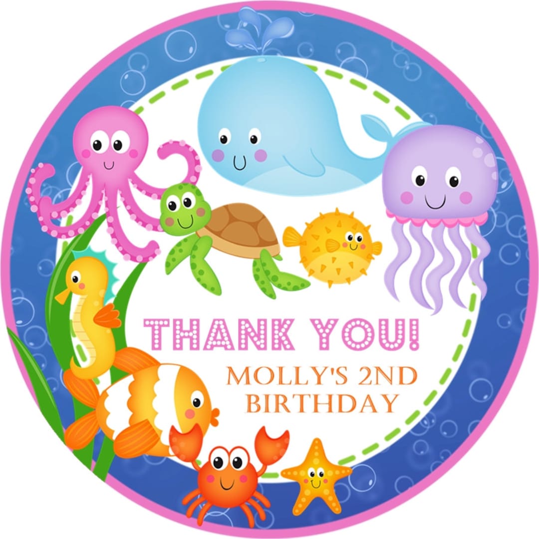 Under the Sea Birthday Party Stickers or Favor Tags, Sea Creatures ...