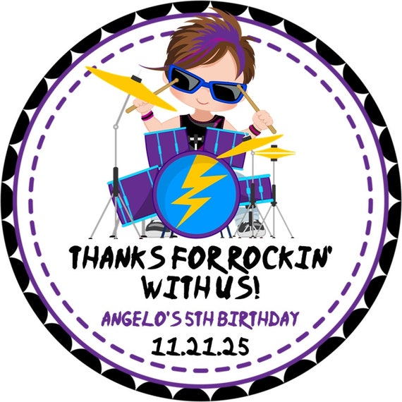 Boys Rock and Roll Drummer Birthday Party Stickers Boys Rock | Etsy