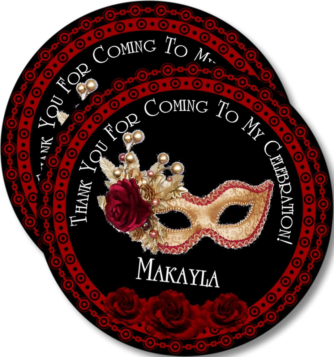 Red & Black Maquerade Party Favor Sticker, Red Masquerade Ball Birthday ...
