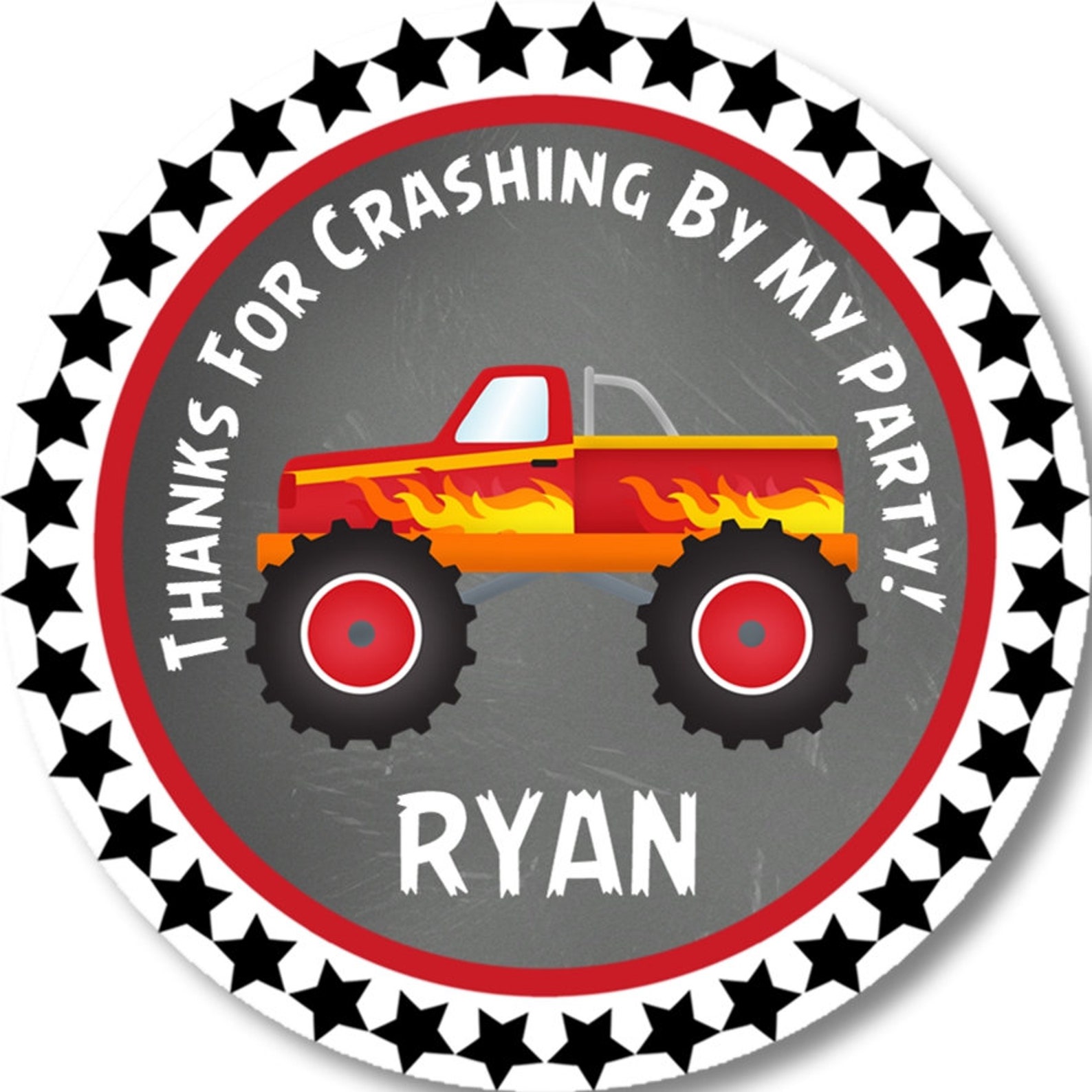 Monster Truck Birthday Party Sticker Labels, Monster Truck Party ...