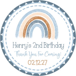 Boho Rainbow Birthday Party Stickers Boys Blue Rainbow - Etsy